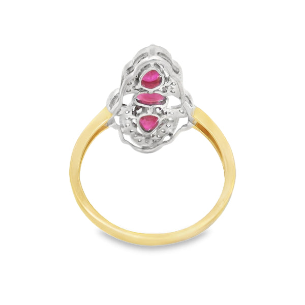 Triple Ruby & Diamond Cluster Ring 18ct Gold – Striacroft Jewellers